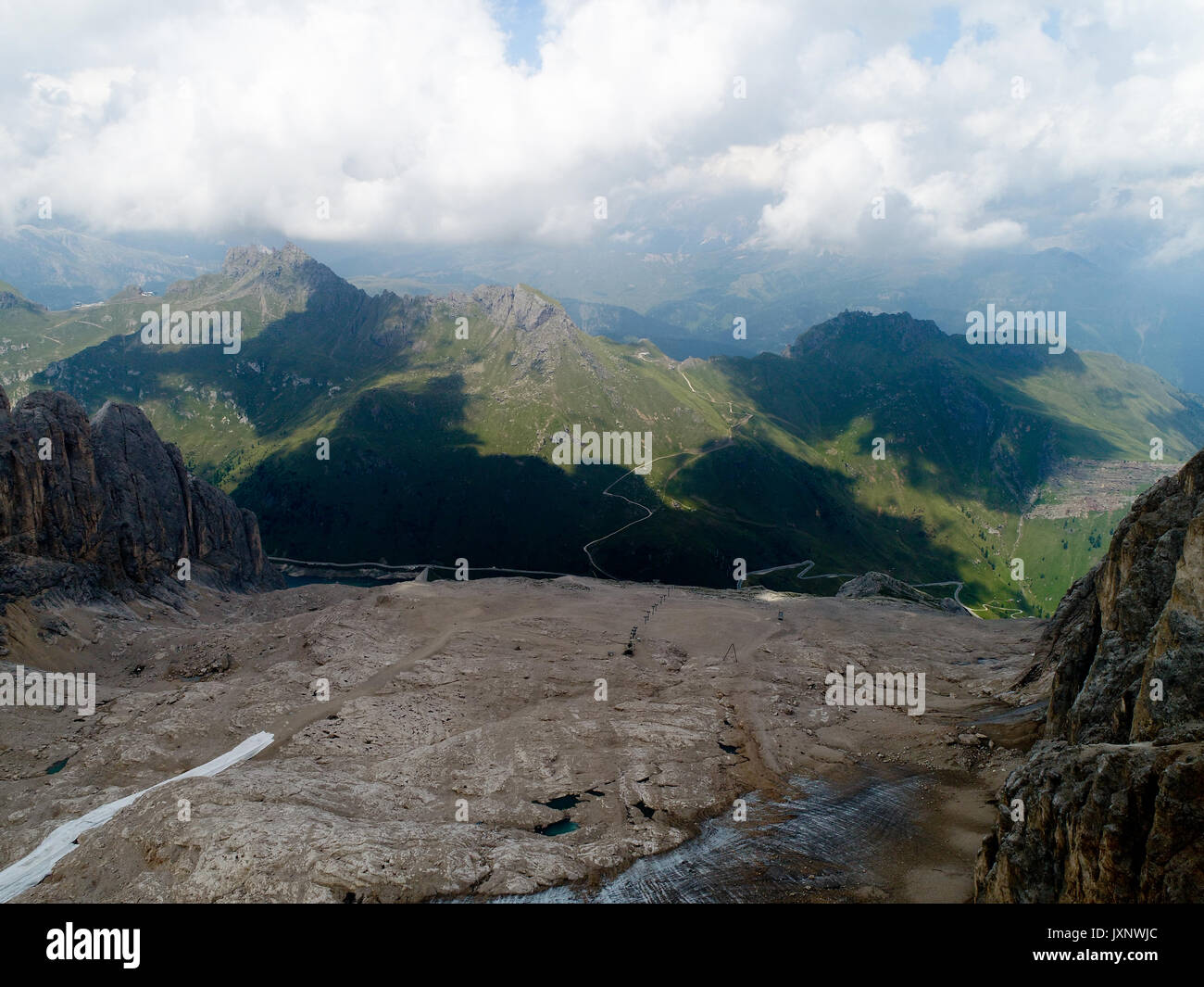 Aerial view of Marmolada glacier, Ghiacciaio della Marmolada, Marmolada ...