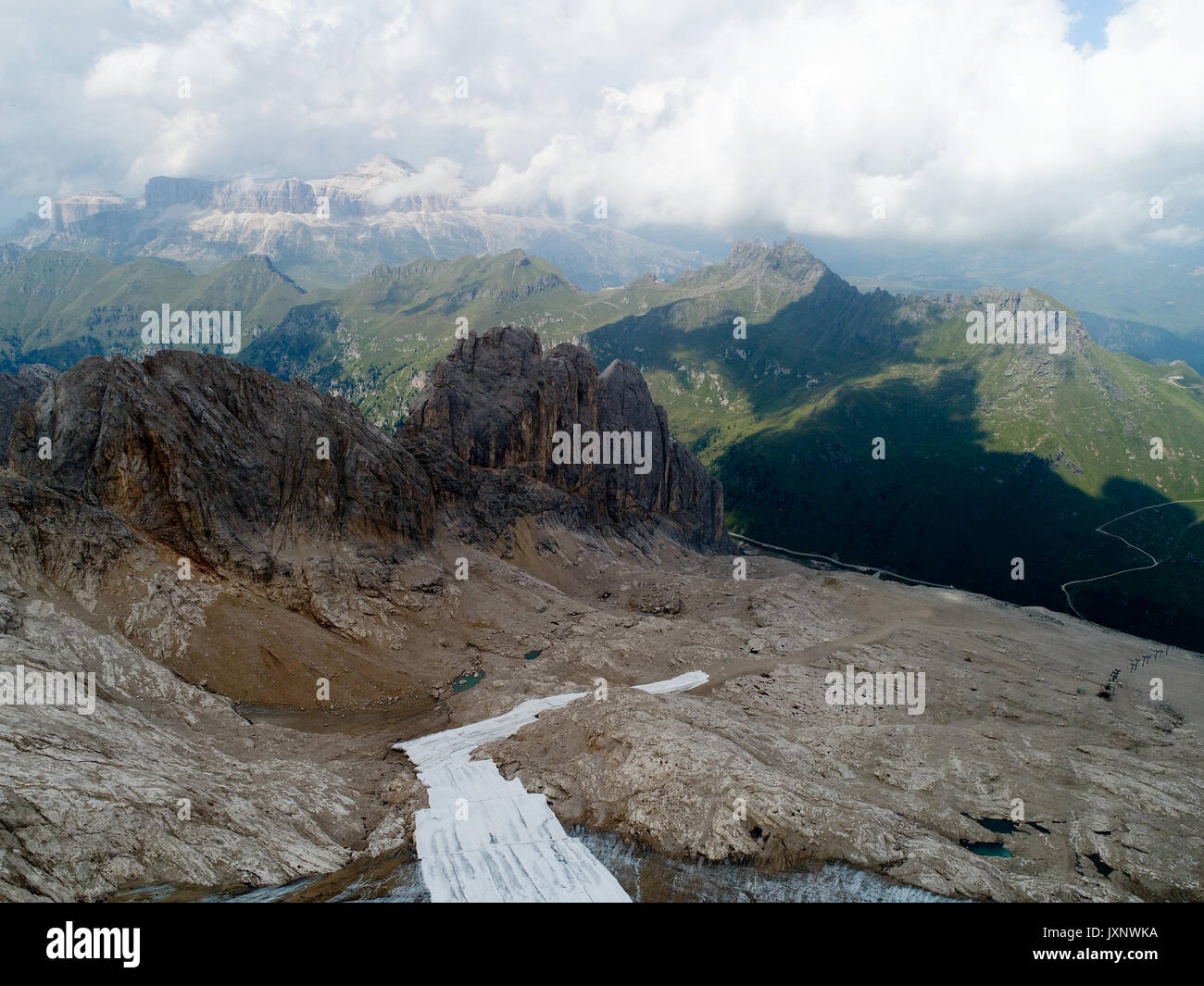 Aerial view of Marmolada glacier, Ghiacciaio della Marmolada, Marmolada ...