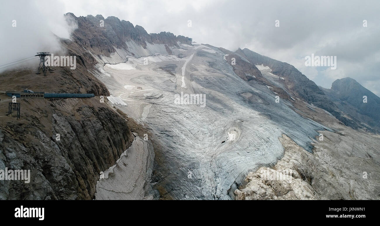 Aerial view of Marmolada glacier, Ghiacciaio della Marmolada, Marmolada ...