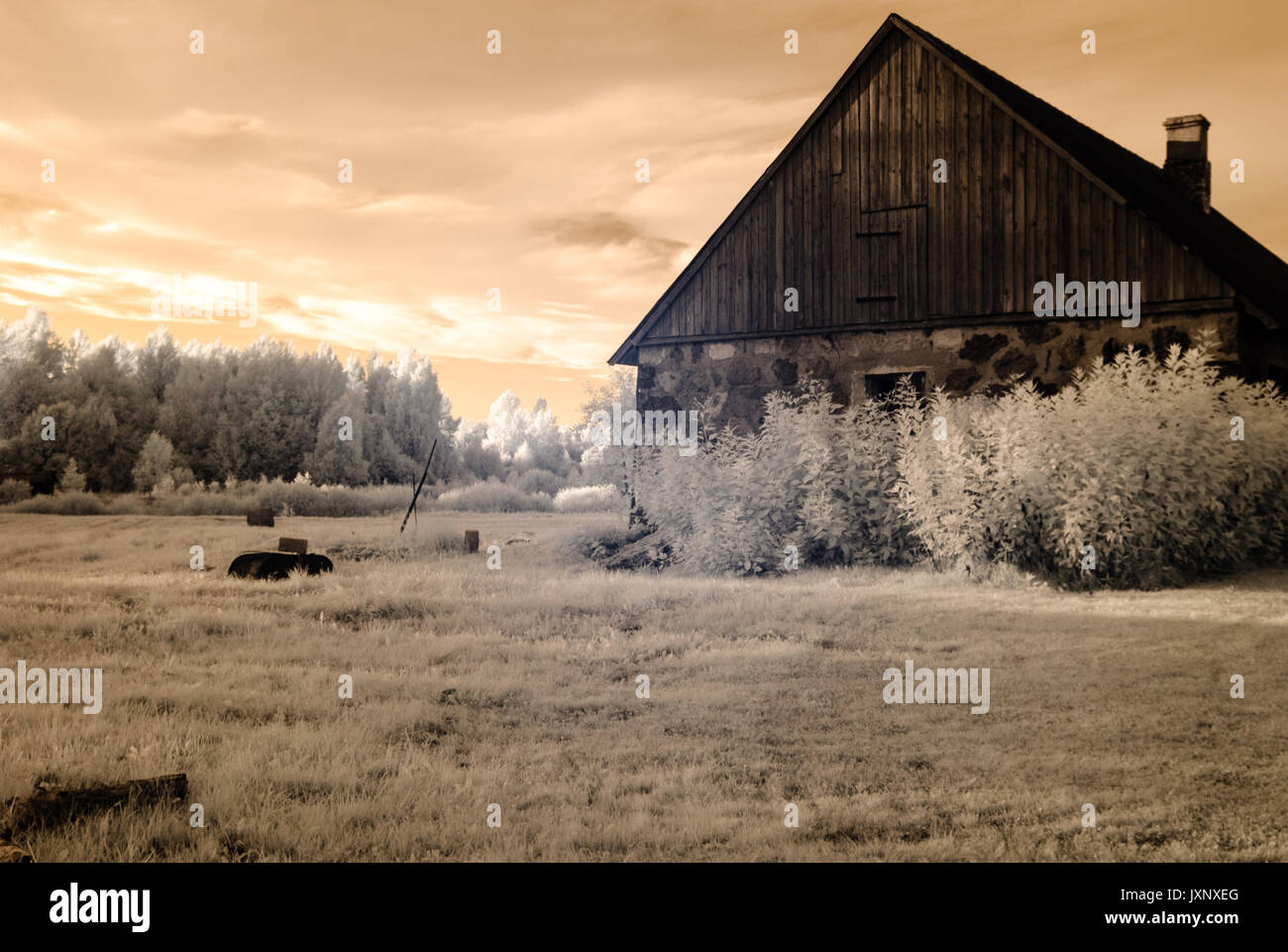 countryside fields and forests in summer. infrared image Stock Photo ...