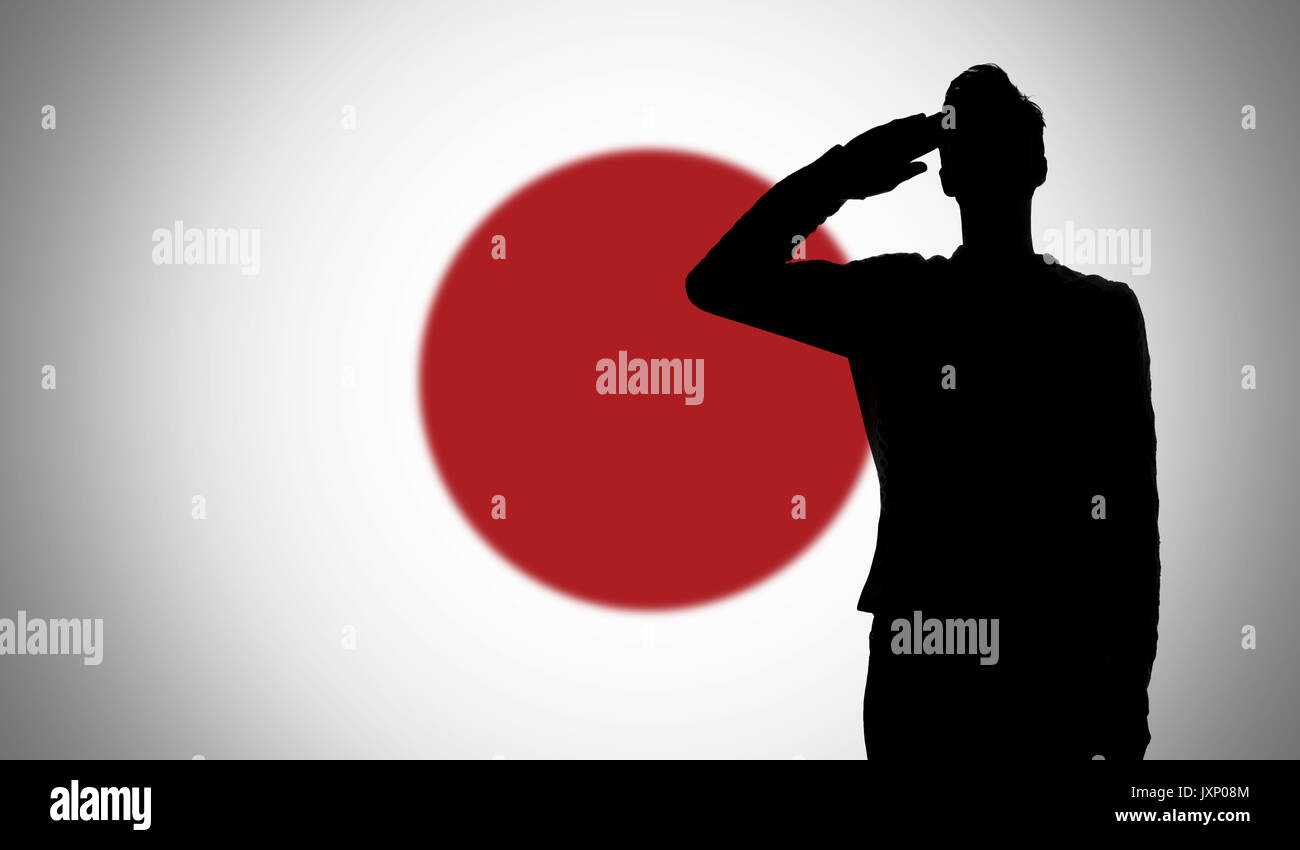 Silhouette of a soldier saluting against the japan flag Stock Photo - Alamy