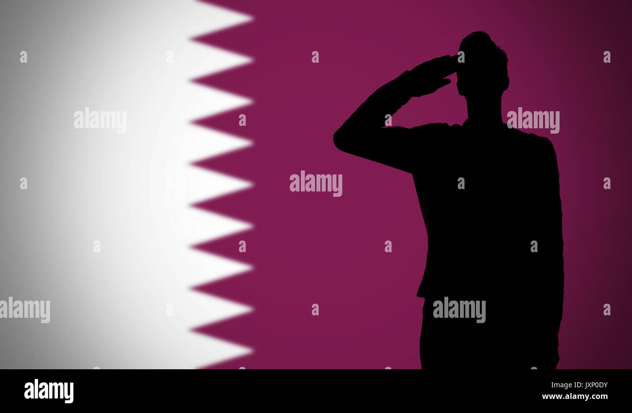 Silhouette of a soldier saluting against the qatar flag Stock Photo - Alamy