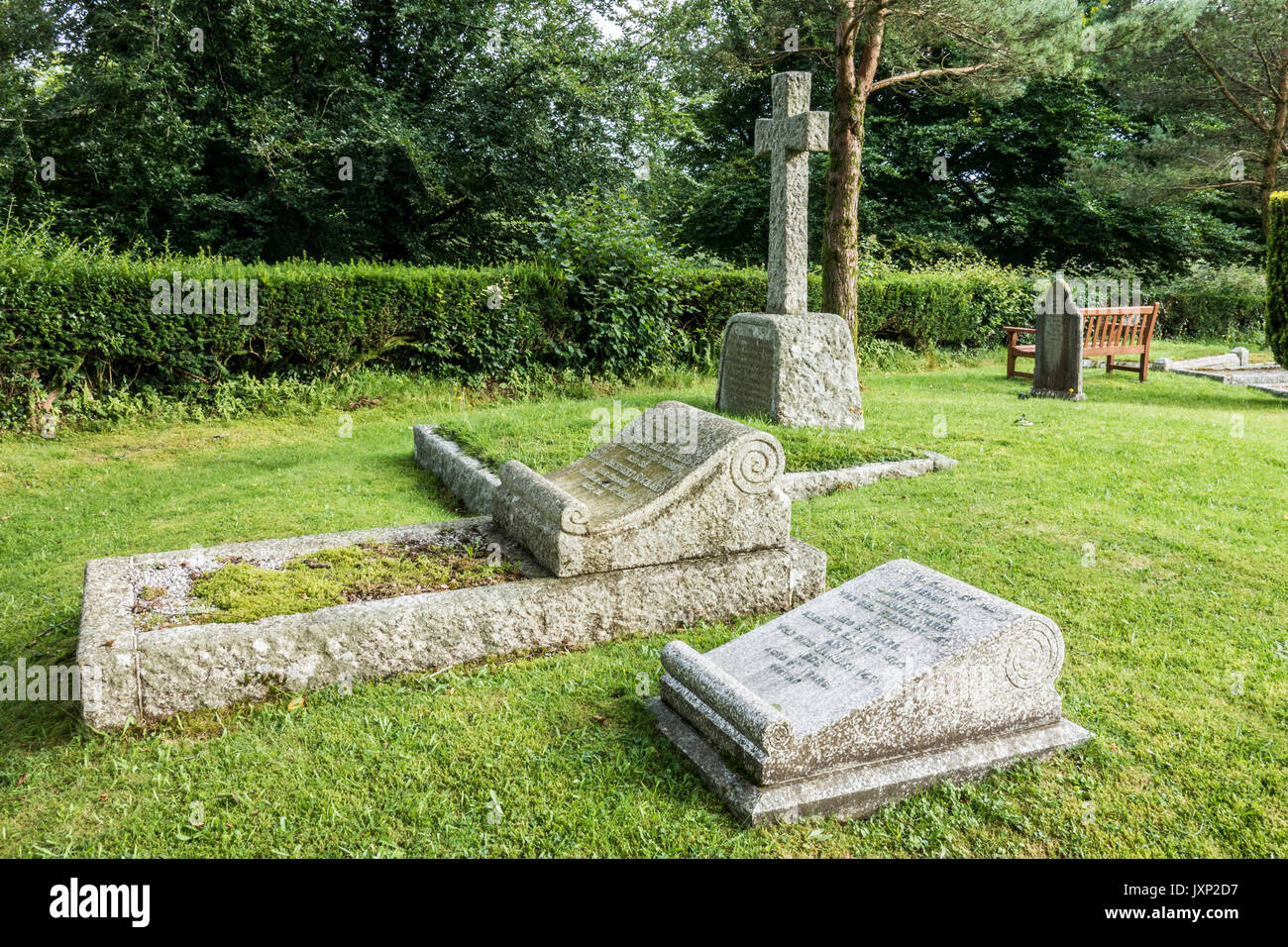 Ornate ancient graves with inscriptions in the church cemetery at ...