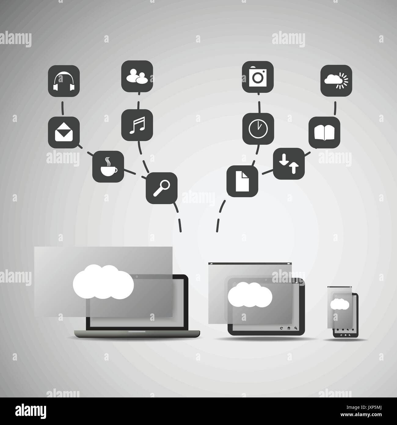 Black and White Cloud Computing and Big Data Concept Design with Mobile ...