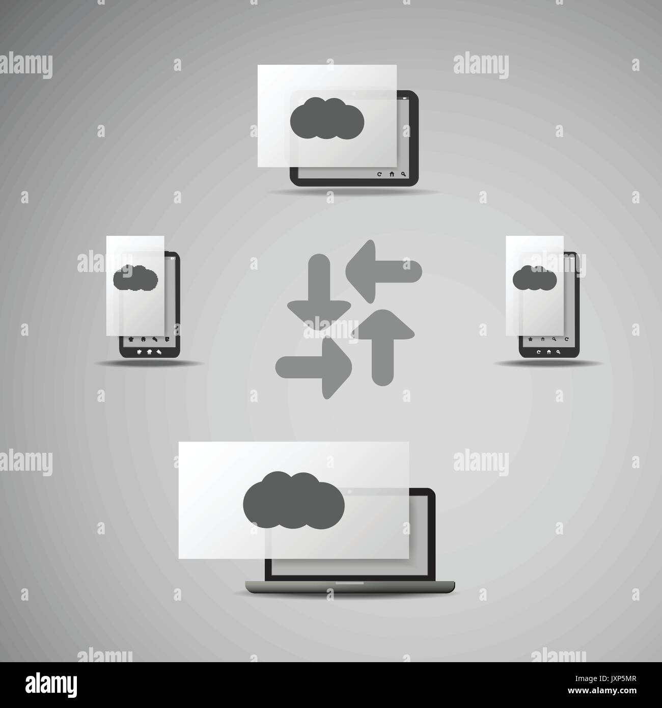 Synchronize Your Data -Black and White Cloud Computing Concept Creative Design for Business and ...