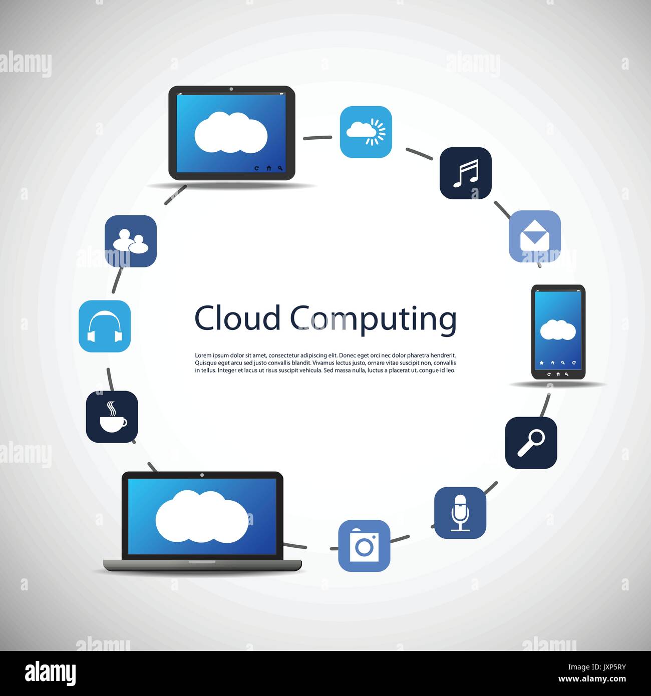 Blue Circular Cloud Computing Concept Design with Mobile Computing Devices and Icons ...