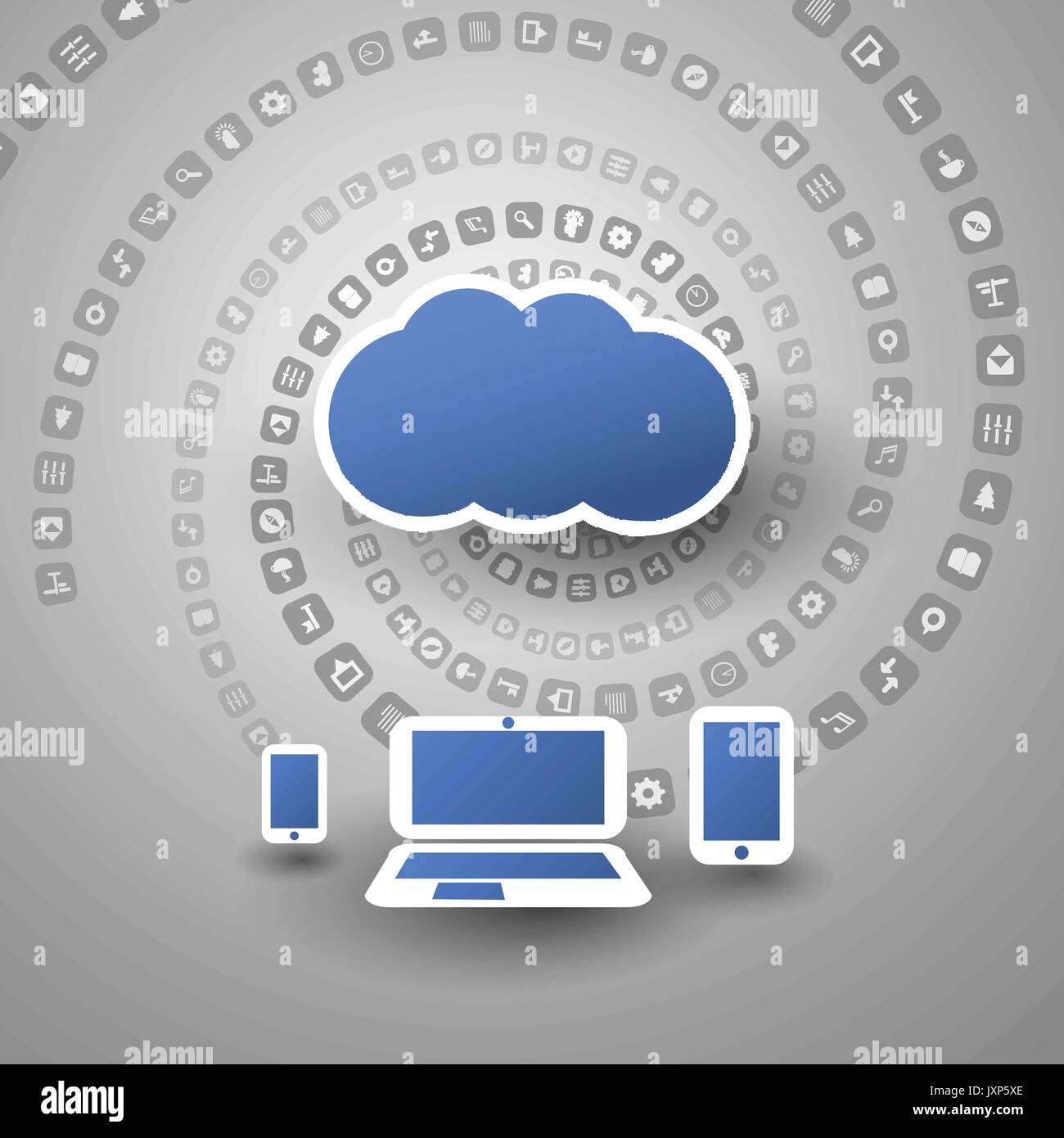 Cloud Computing Concept Design with Mobile Devices, Laptop PC and Icons ...