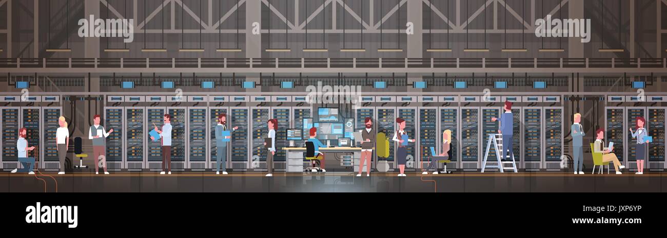 People Working In Data Center Room Hosting Server Computer Monitoring Information Database Stock ...