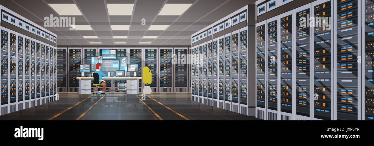 People Working In Data Center Room Hosting Server Computer Monitoring Information Database Stock ...