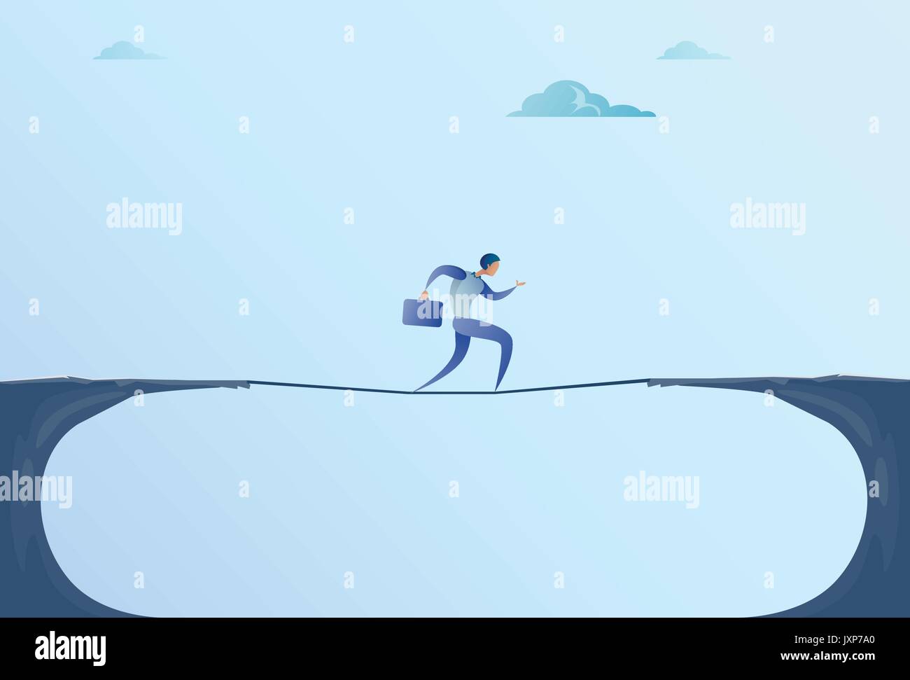 Businessman Walk Over Cliff Gap Mountain Business Man Balancing Wooden ...