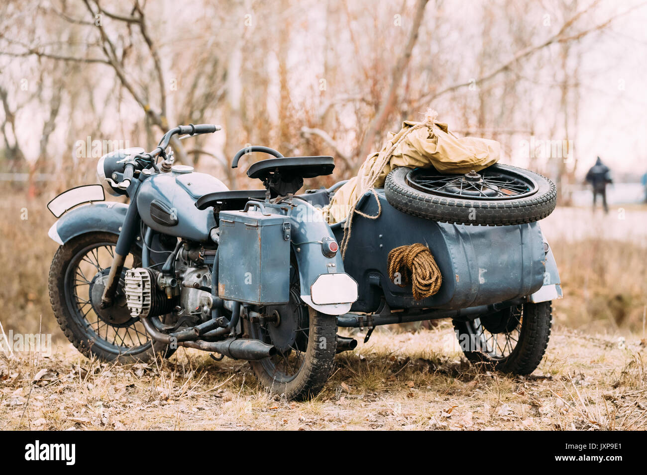The Old Rarity Tricar, Three-Wheeled Gray Motorcycle With A Sidecar Of ...
