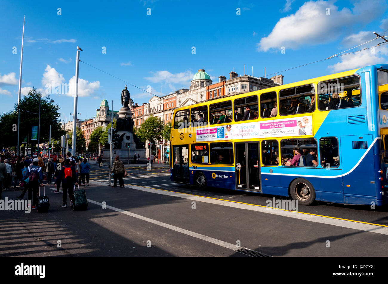 Dublin Ireland, Dublin Bus on O'Connell Bridge in the Irish capital ...