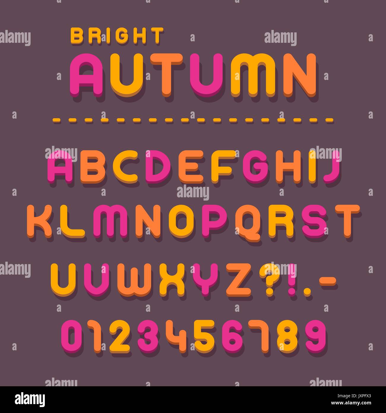 Colorful pink, yellow and orange letters and numbers for the latin ...