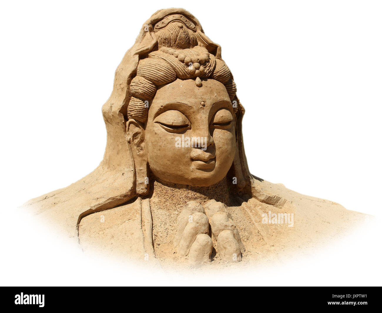 Sand sculpture: indian charity God woman isolated on white background ...