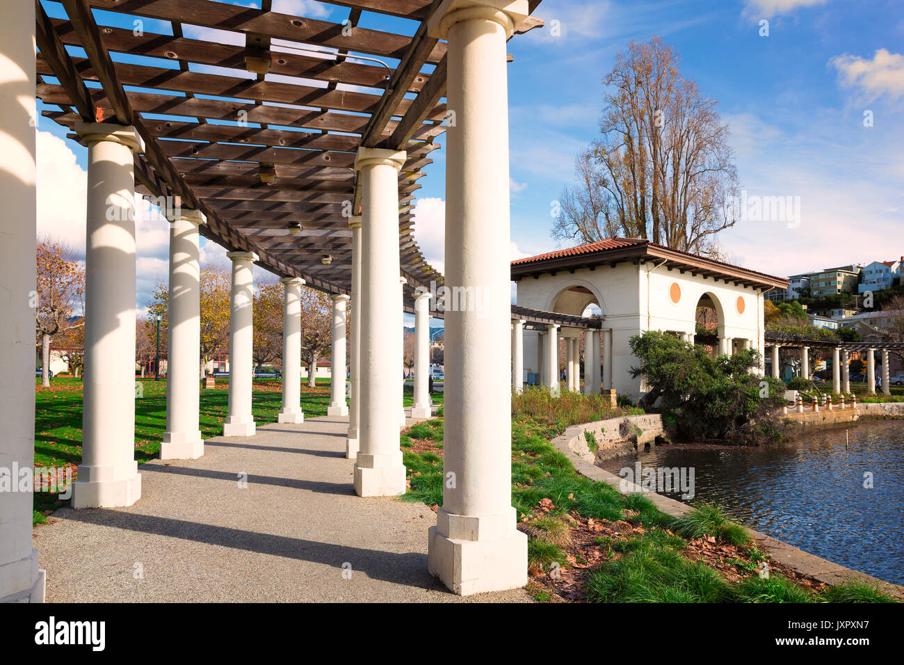 Oakland, California, Lake Merritt historic pergola pillars on the ...