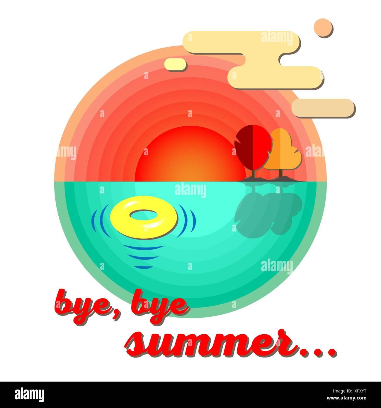 Goodbye. Bye summer. Sunset and sea. Panoramic landscape. Vector ...