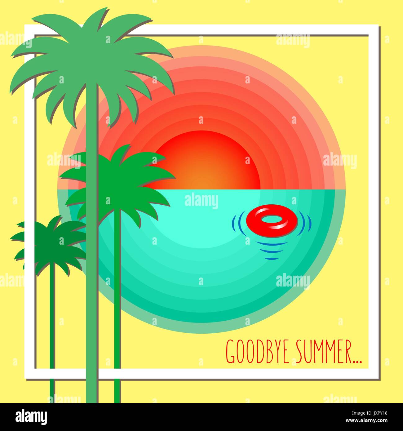 Goodbye. Bye summer. Sunset and sea. Panoramic landscape. Vector ...
