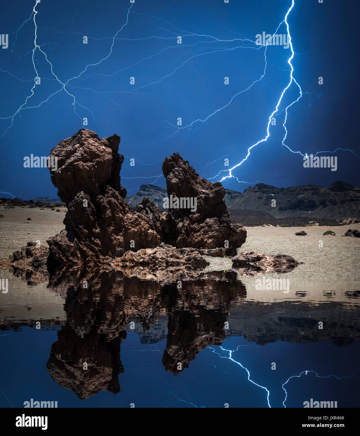 strong thunderstorm and powerful flashes of lightning against the ...