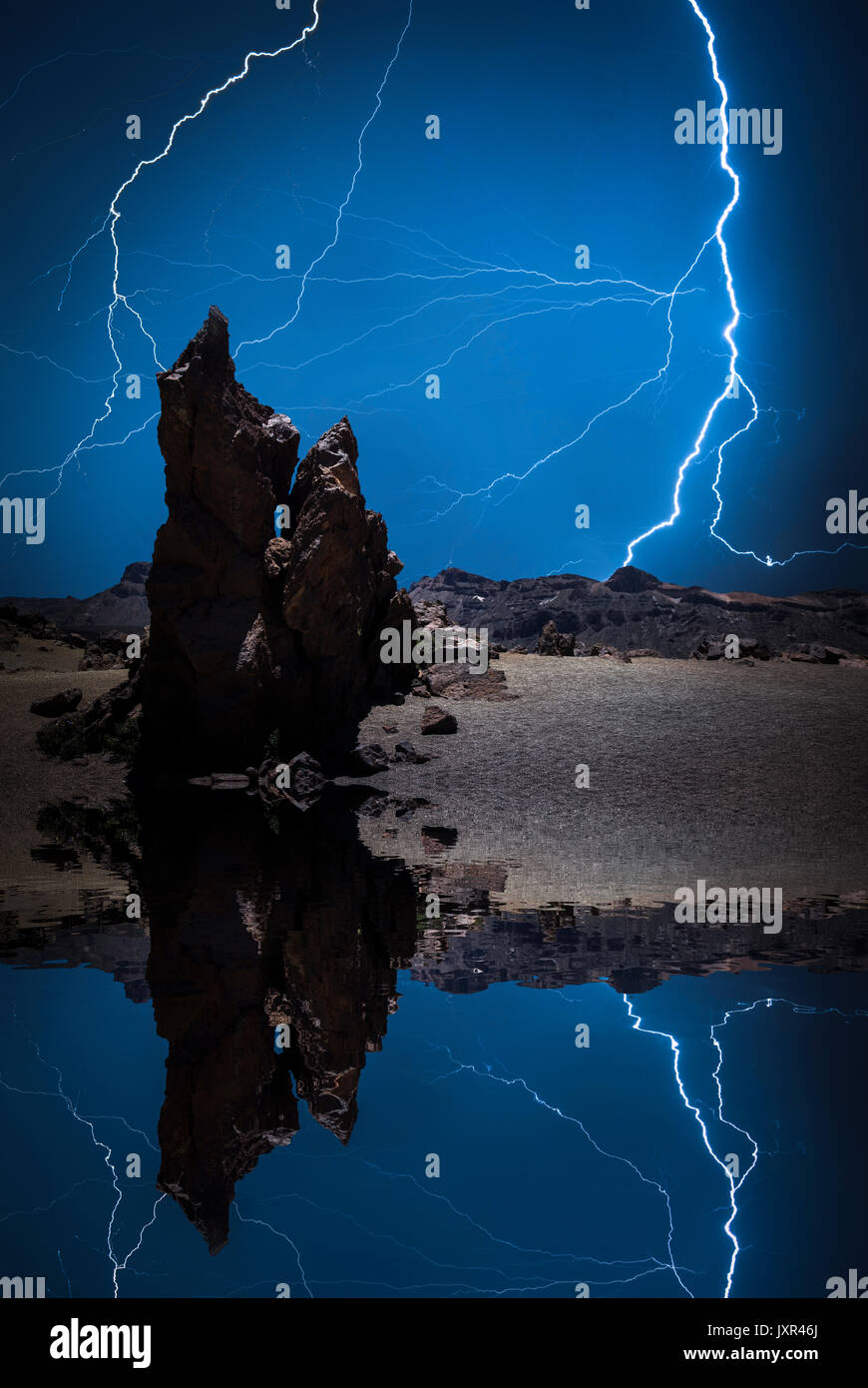 strong thunderstorm and powerful flashes of lightning against the ...