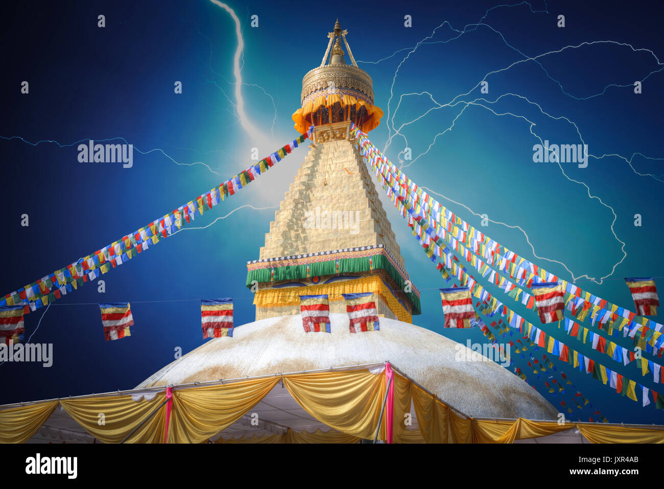 Strong thunder and powerful flashes of lightning. Evening view of ...