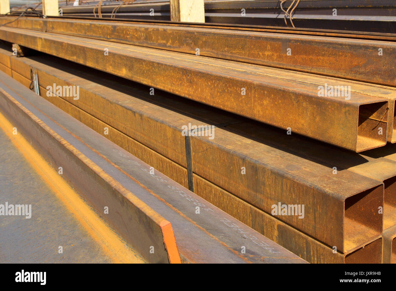 Metal profile pipe of rectangular cross section in packs at the ...