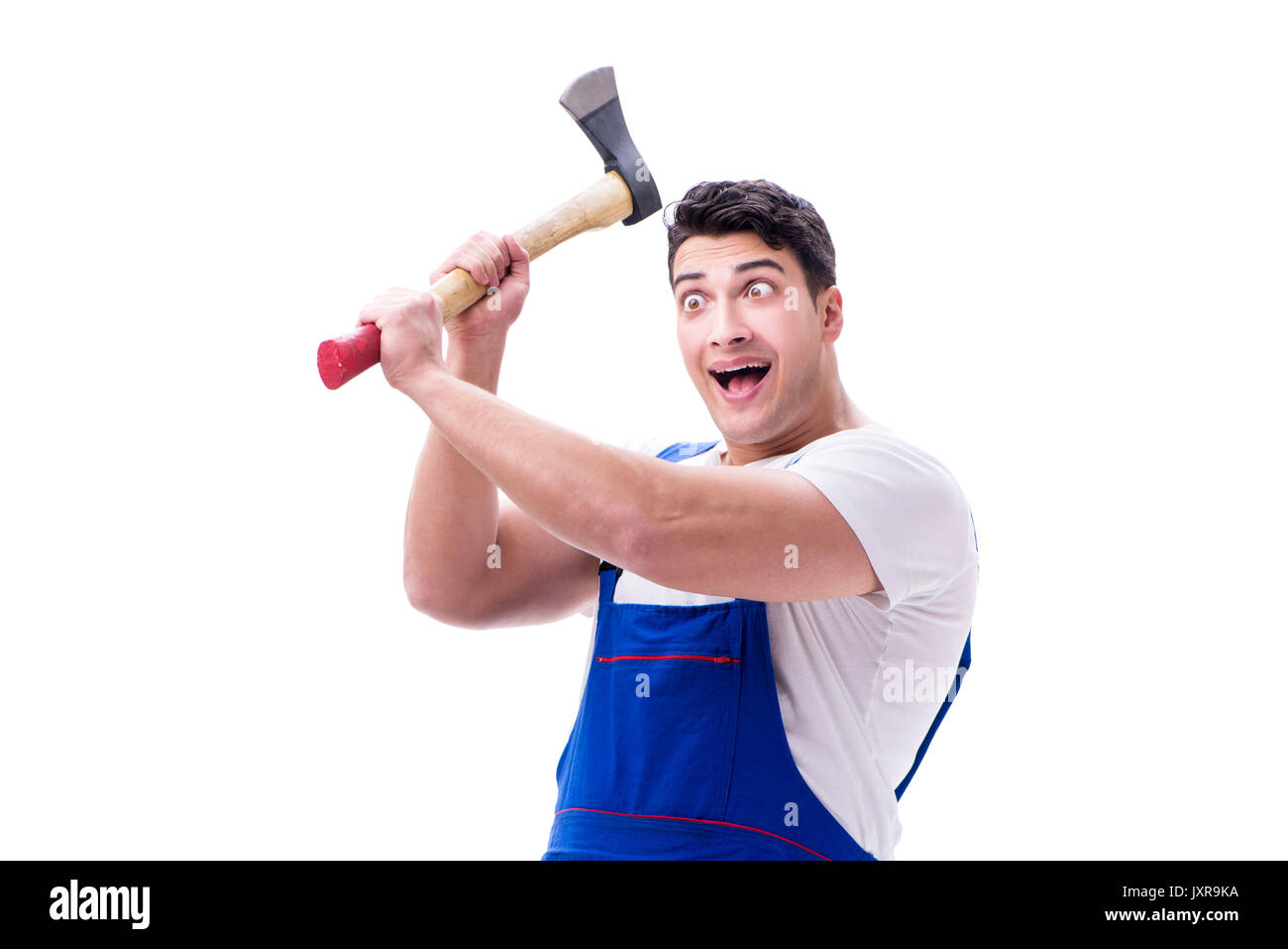 Funny repairman isolated on white Stock Photo - Alamy