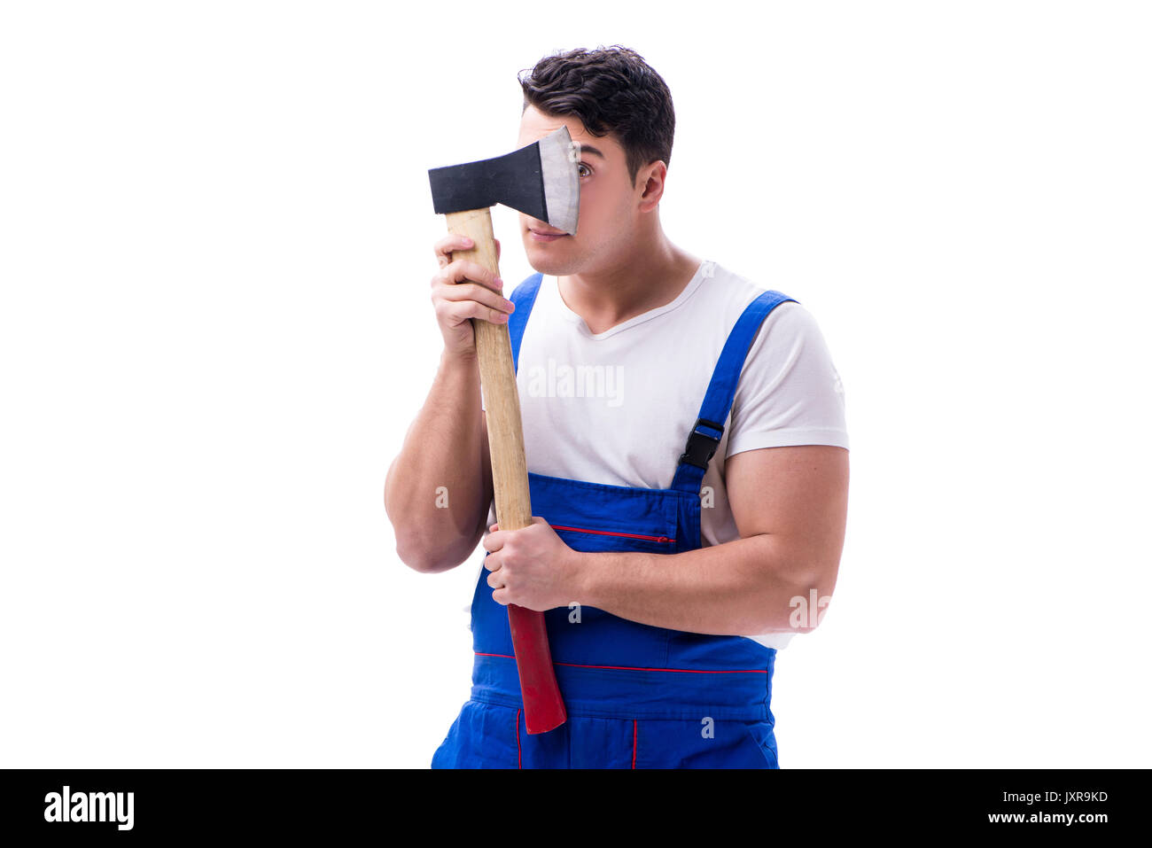 Funny repairman isolated on white Stock Photo - Alamy