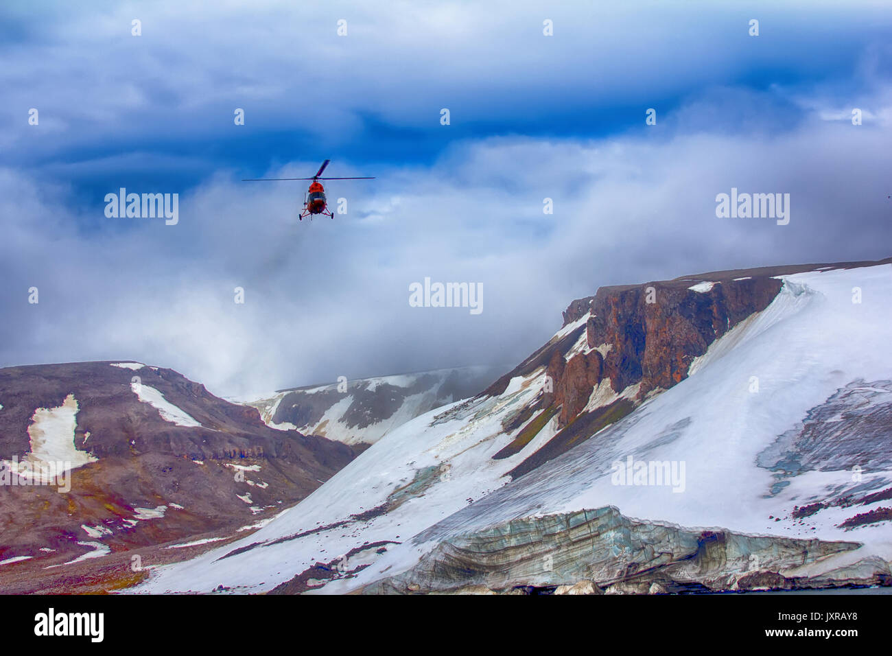 Journey to high Arctic latitudes. Helicopter brings scientists and ...