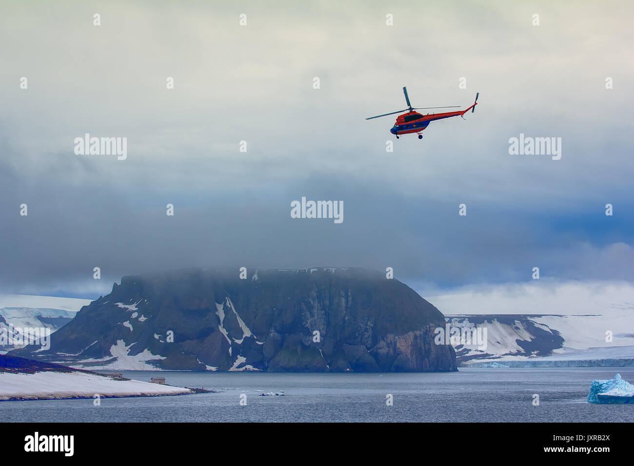 Journey to high Arctic latitudes. Helicopter brings scientists and ...
