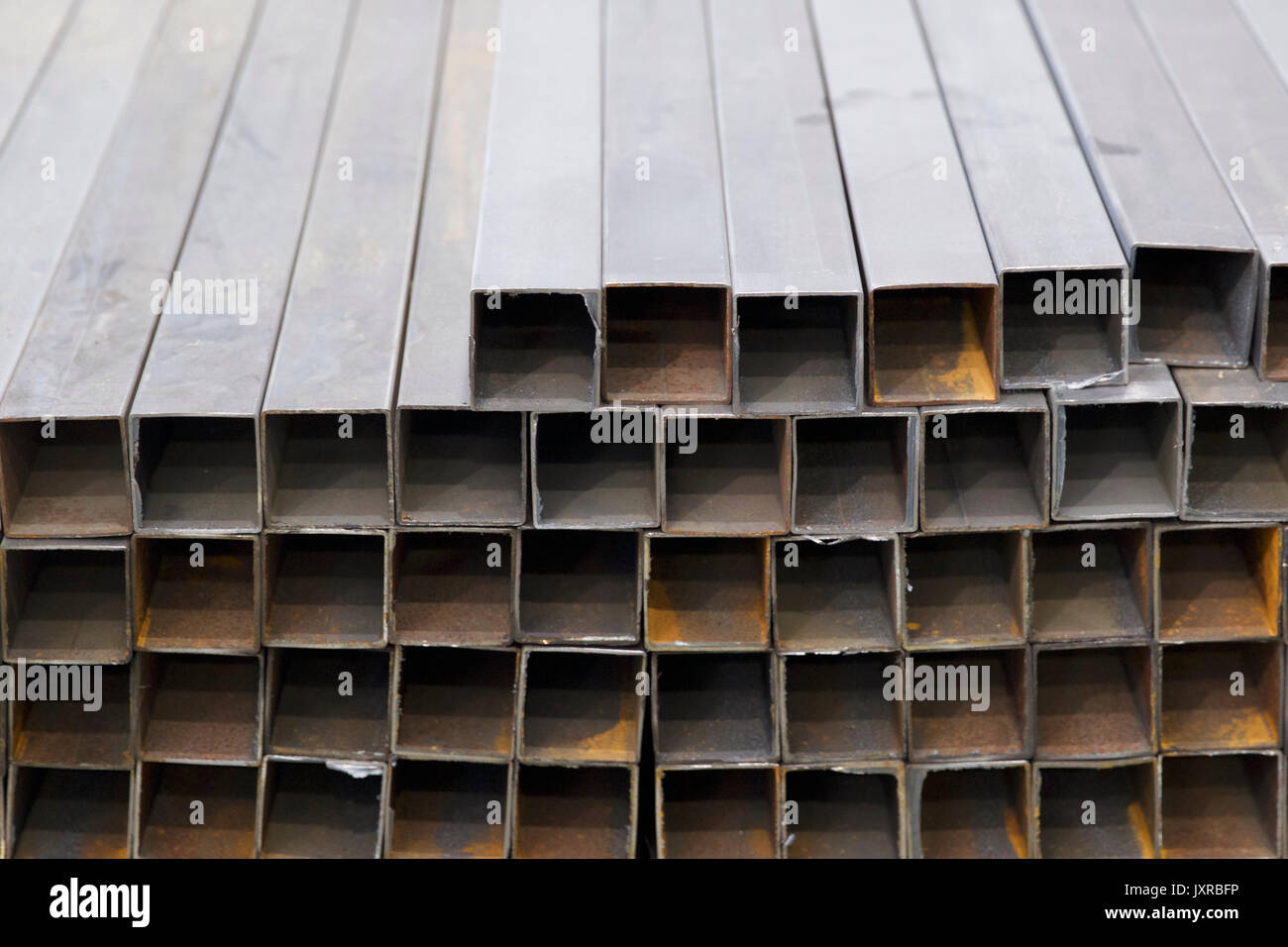 Metal profile pipe of rectangular cross section in packs at the ...