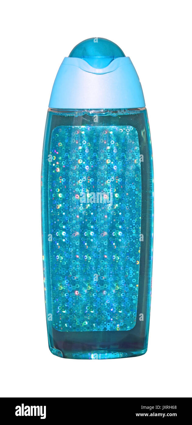 Blue plastic container with sparkling lotion isolated with clipping ...