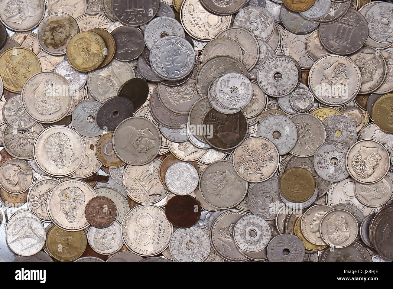 Large pile of old expired currency coins sold on flea market Stock ...