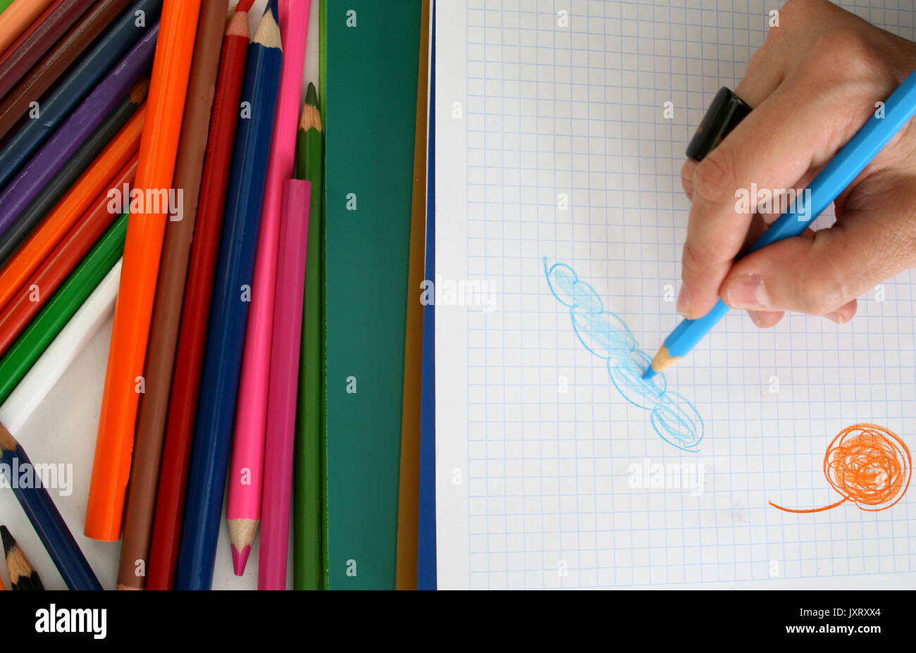 School supplies with pen, pencils, rulers, paper and folders Stock ...