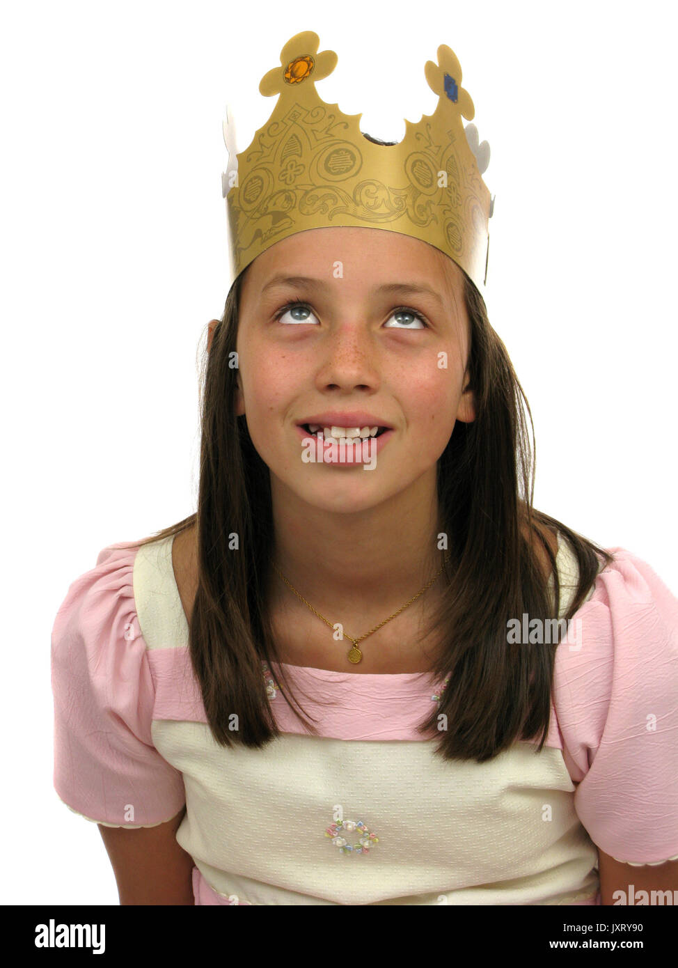 Beautiful little girl in formal dress over white Stock Photo - Alamy