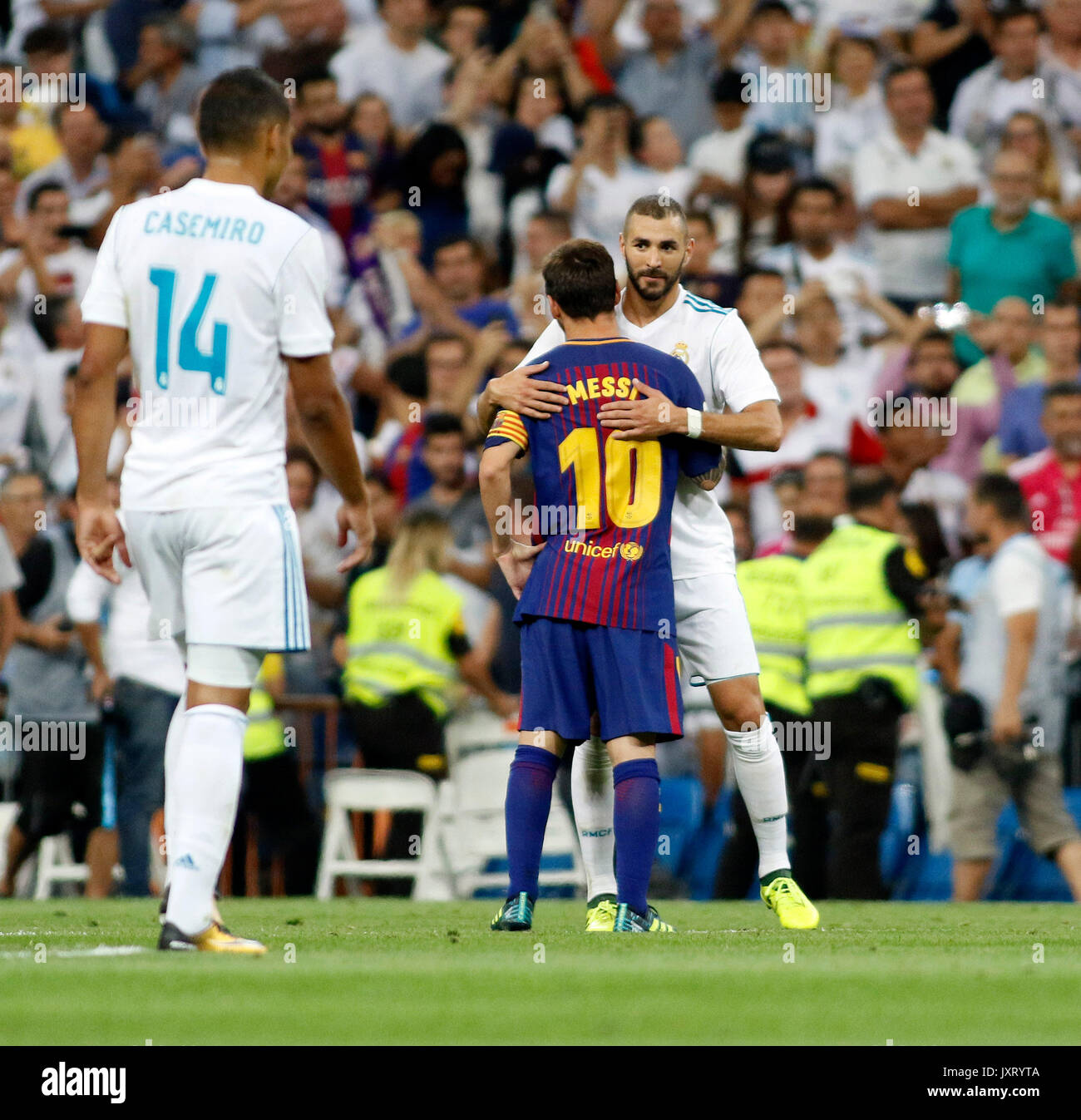 Madrid, Spain. 16th Aug, 2017. 10 Leo Messi (FC Barcelona) and 09 Karim ...
