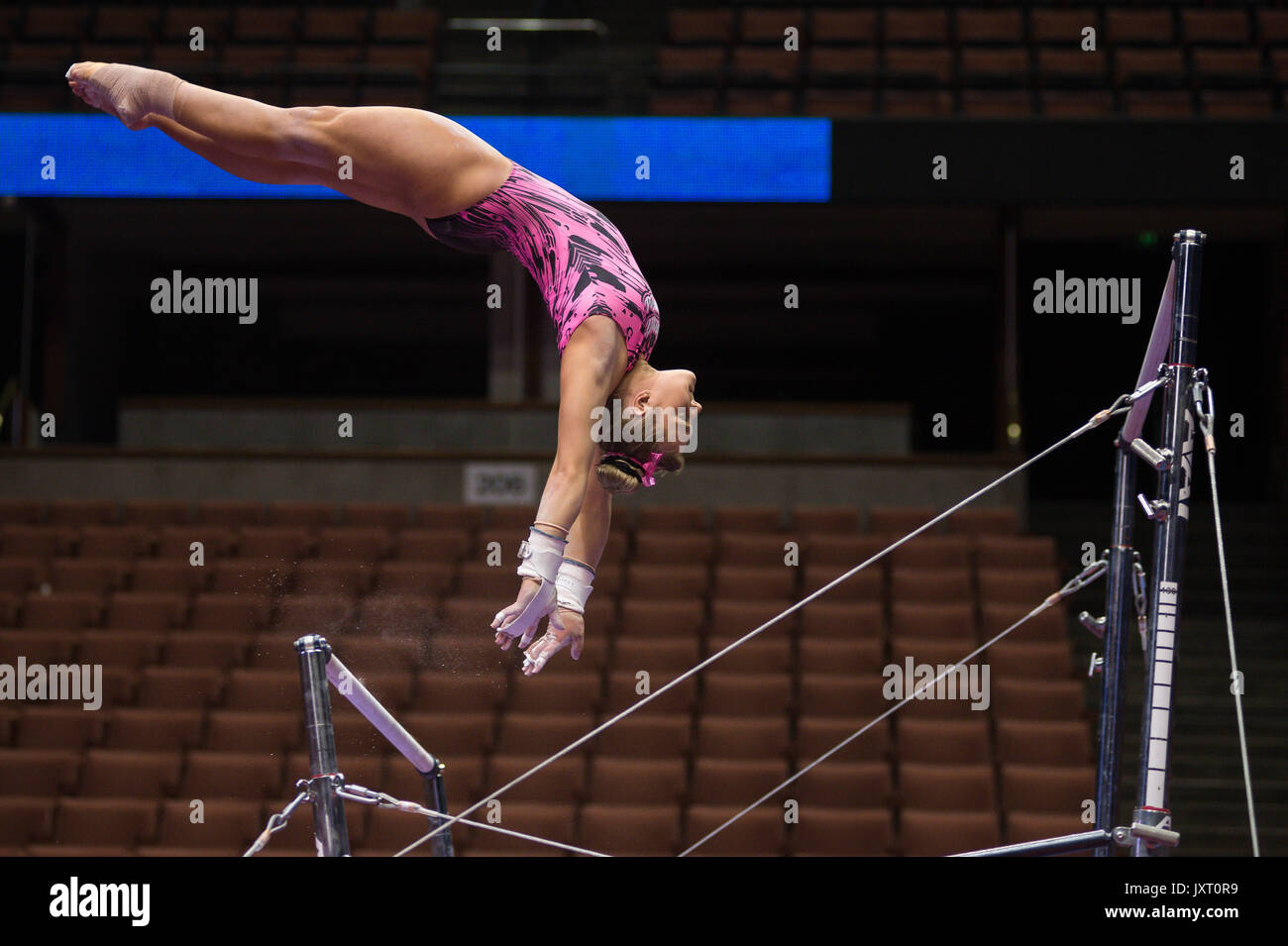 Anaheim, California, USA. 16th Aug, 2017. EMILY GASKINS practices on ...