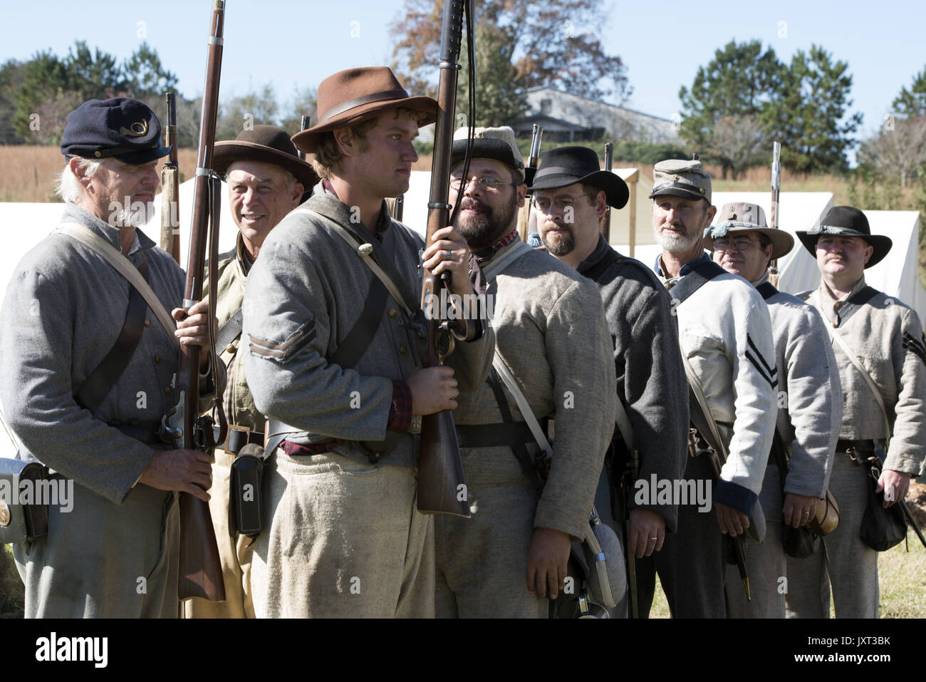 Hampton, GA, USA. 14th Nov, 2015. Confederate reeenactors drill prior ...