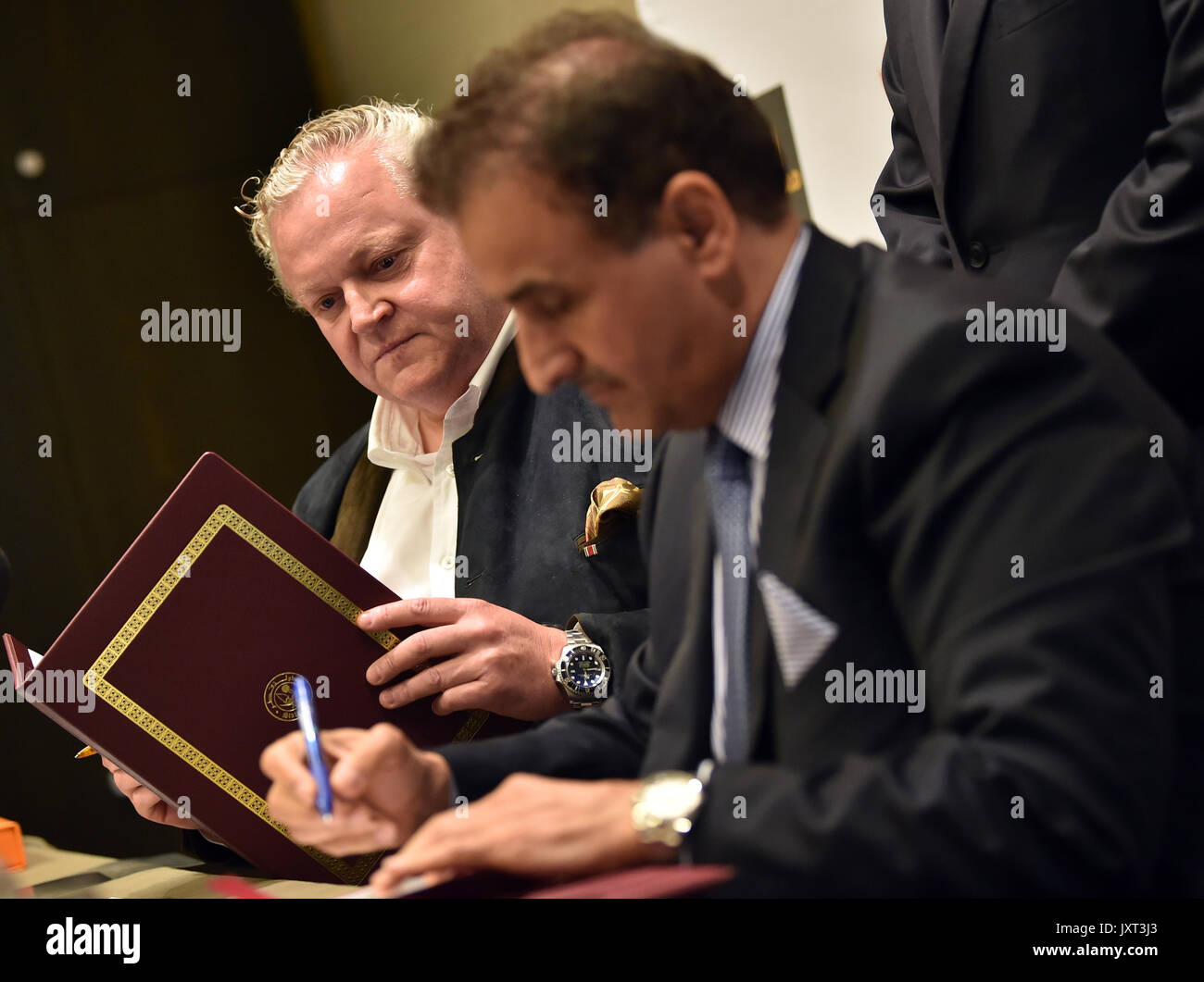 Berlin, Germany. 17th Aug, 2017. Frank Asbeck (L), CEO of Solarworld ...