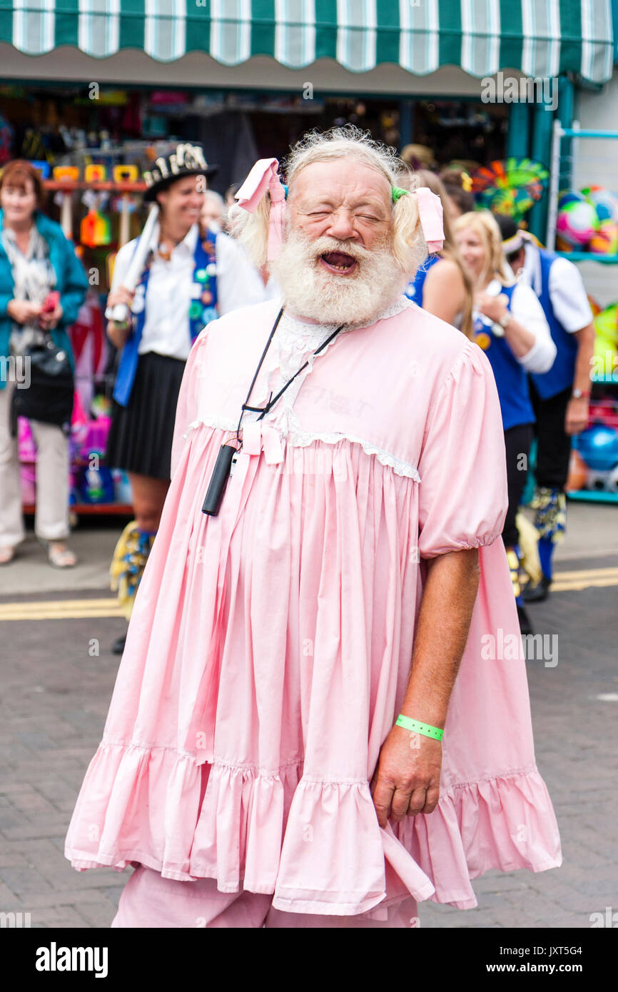 Traditional morris dancer, Royal liberty 'fool' Maurice. Wearing pink ...