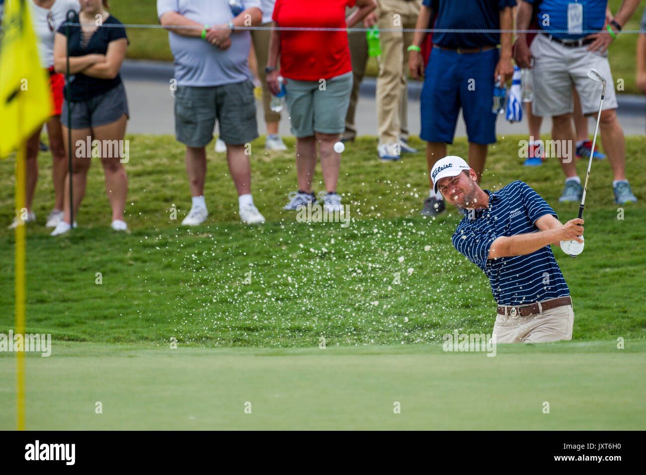 August 13, 2017: Kevin Chappell hits out of the bunker on the first ...