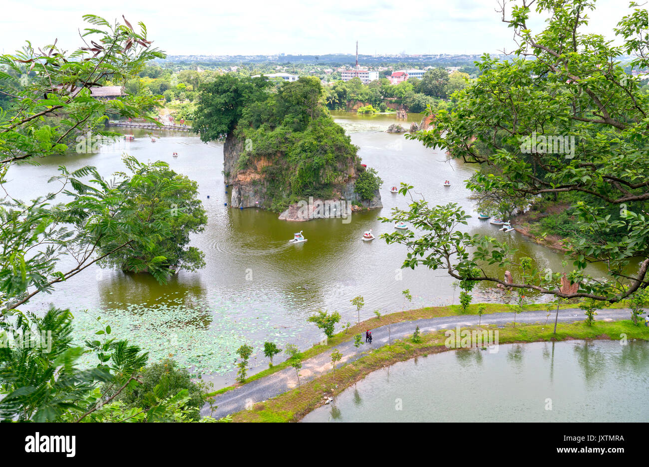 Peninsula, seen from above in the area of ecotourism with a large lake ...