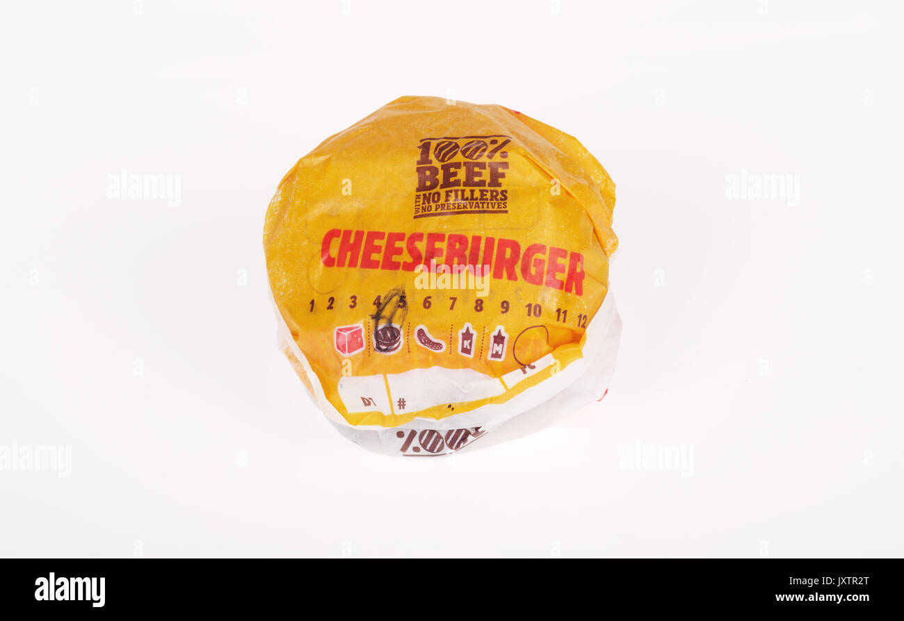 Burger King Double Cheeseburger in paper wrapper on white background ...