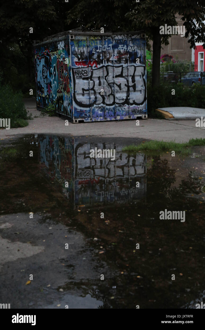 Graffiti on storage container in Friedrichshain district, Berlin ...