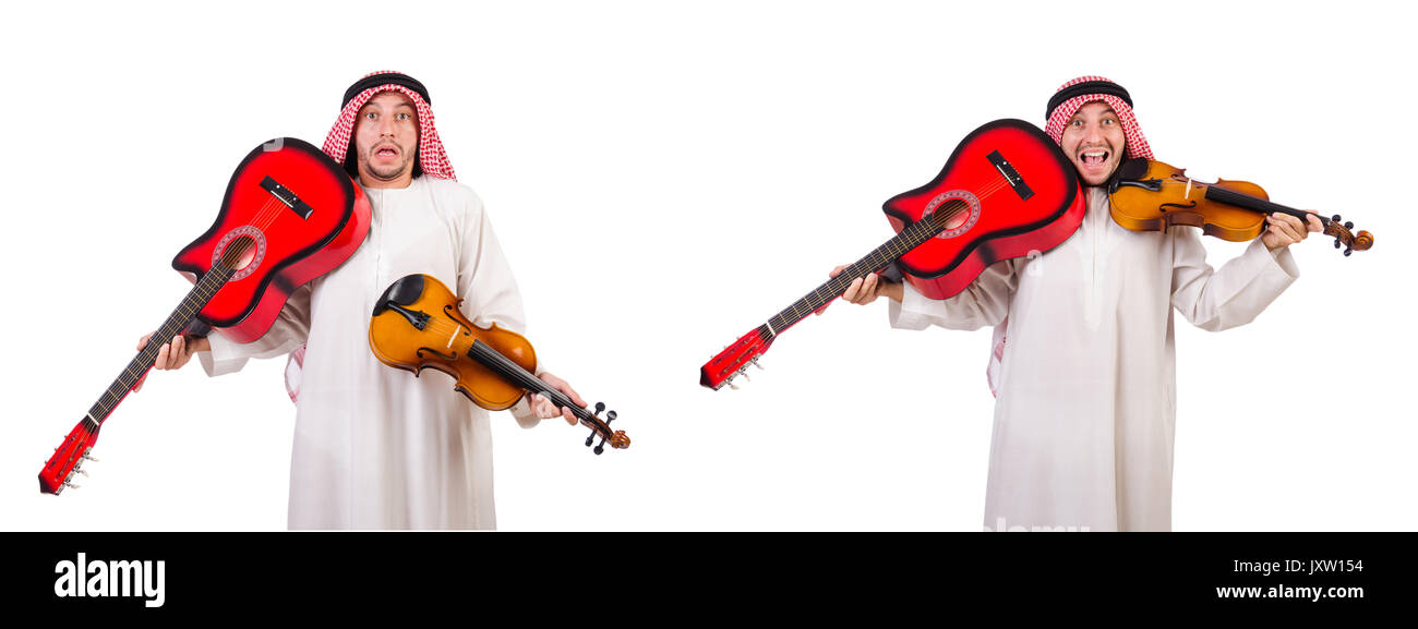 Arab musician with violin and guitar isolated on white Stock Photo - Alamy