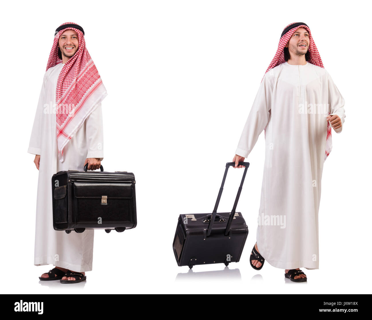 Arab man with luggage on white Stock Photo - Alamy