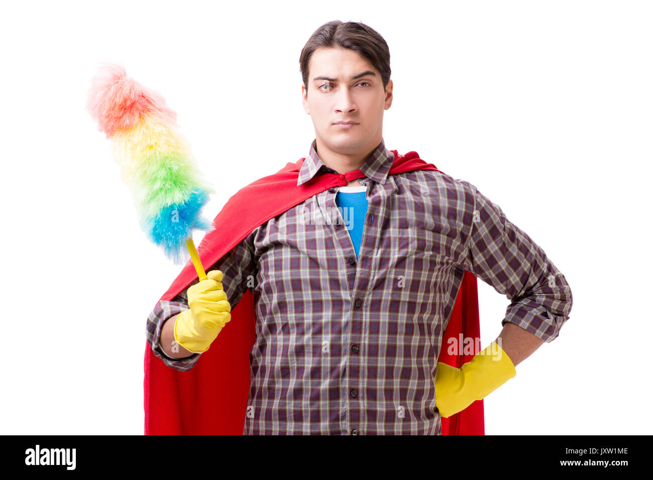 Super hero cleaner isolated on white Stock Photo - Alamy