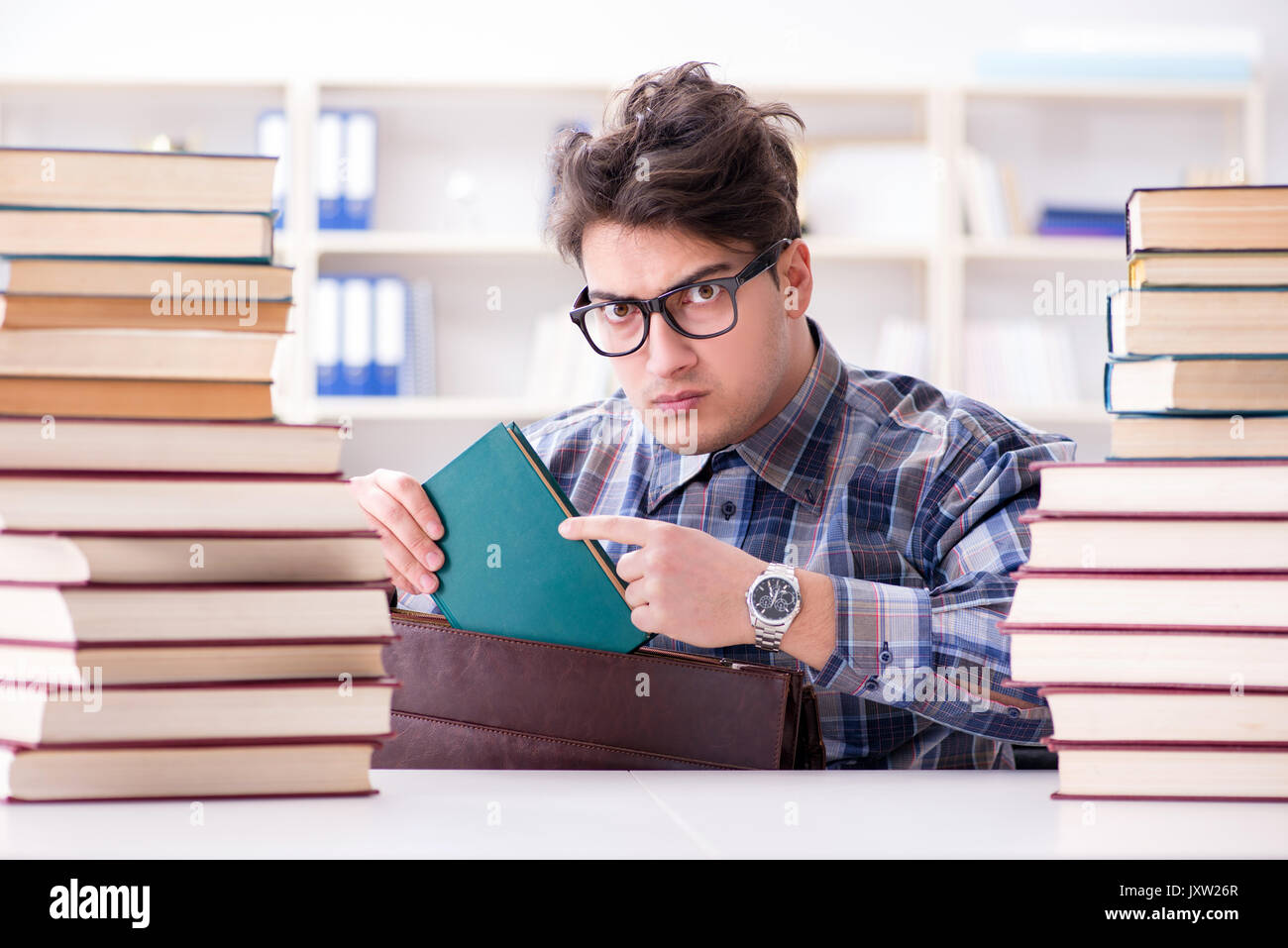 Nerd funny student preparing for university exams Stock Photo - Alamy