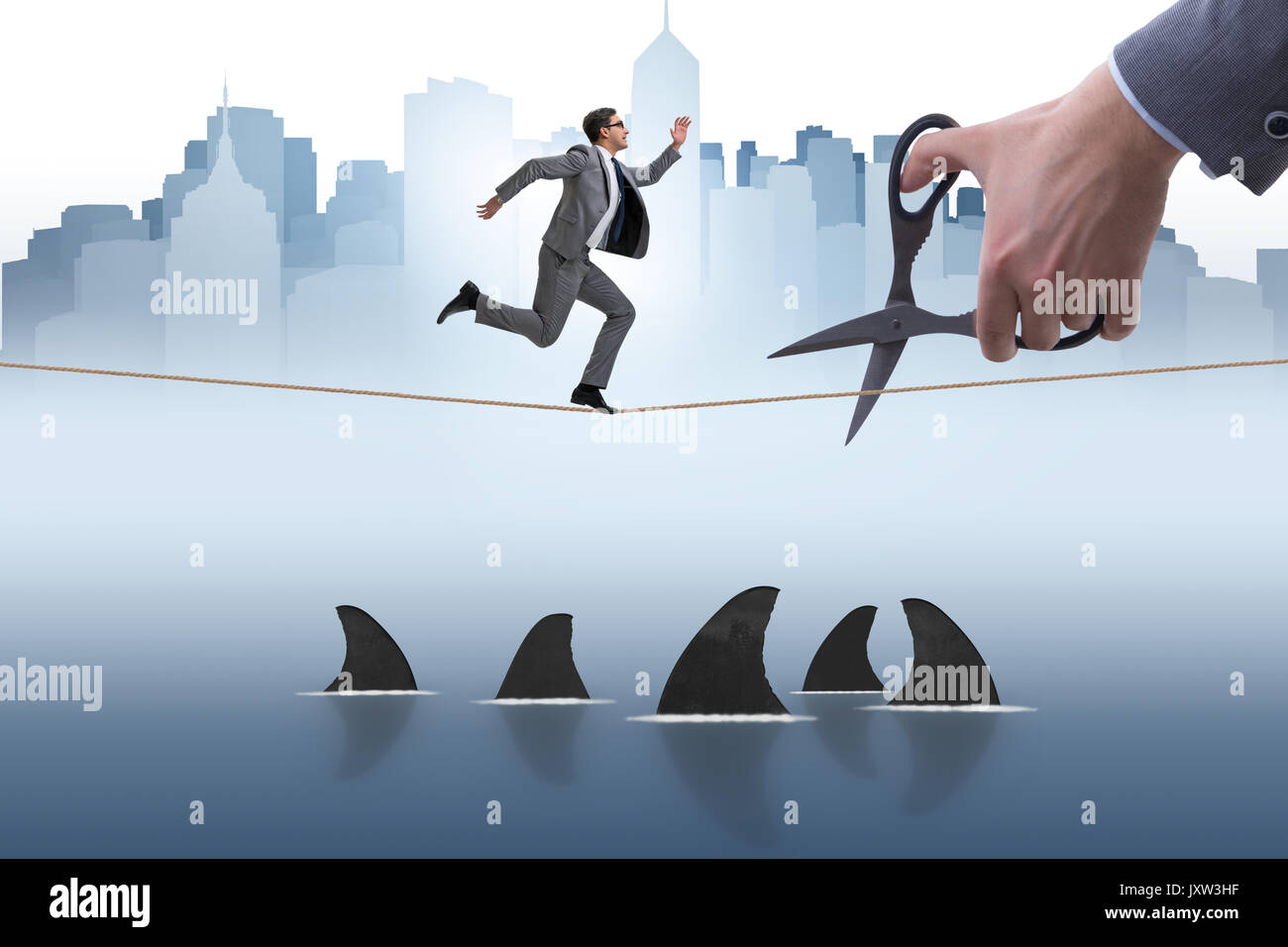 Hand cutting rope in business risk concept Stock Photo - Alamy