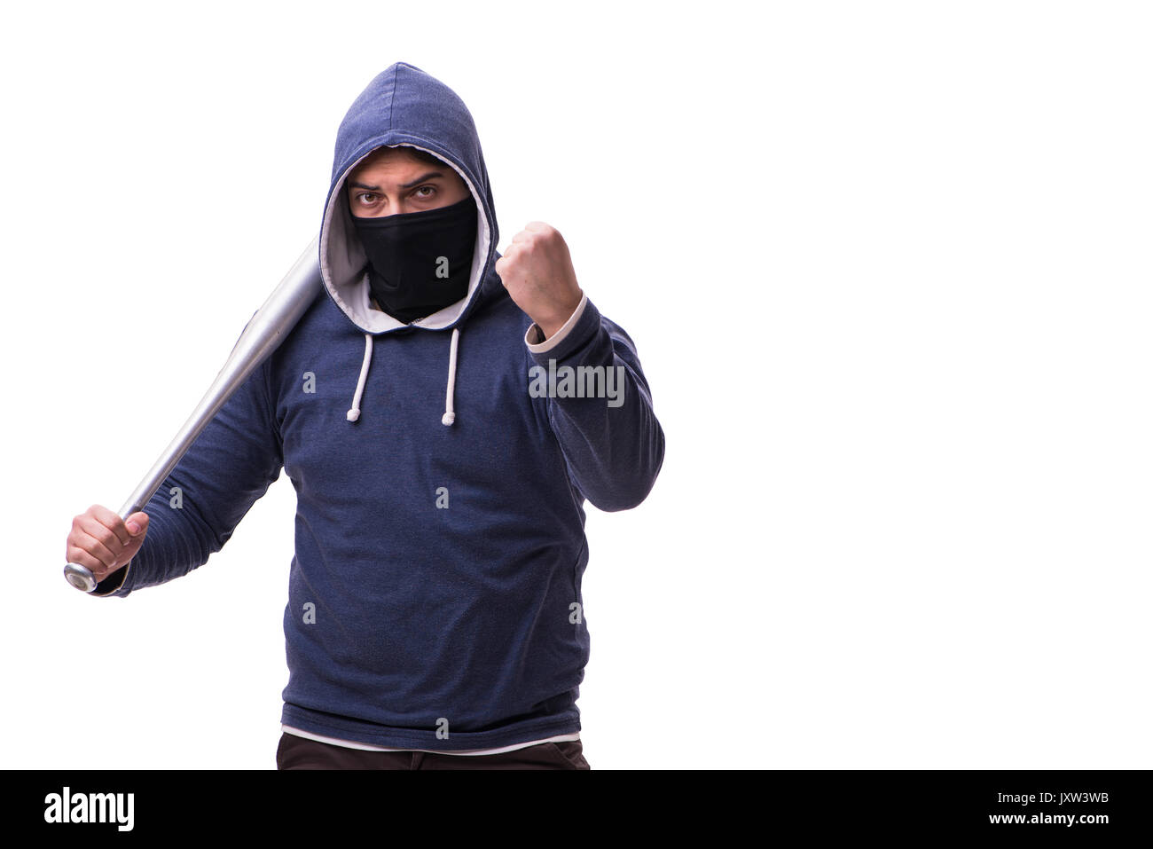 Young man hooligan with baseball bat isolated on white Stock Photo - Alamy