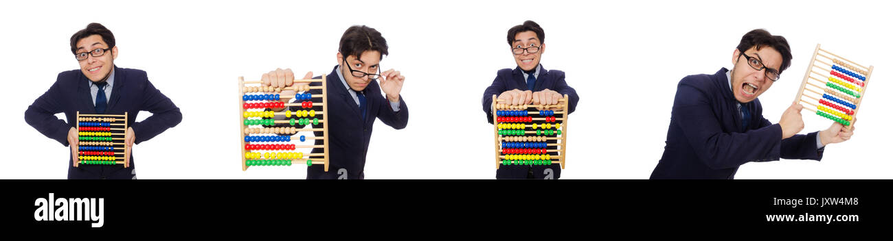 Angry accountant with abacus isolated on white Stock Photo - Alamy